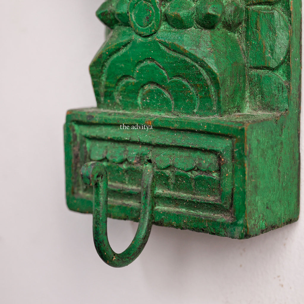 The Advitya | Hand Carved Wooden Green Hook Wall Decor