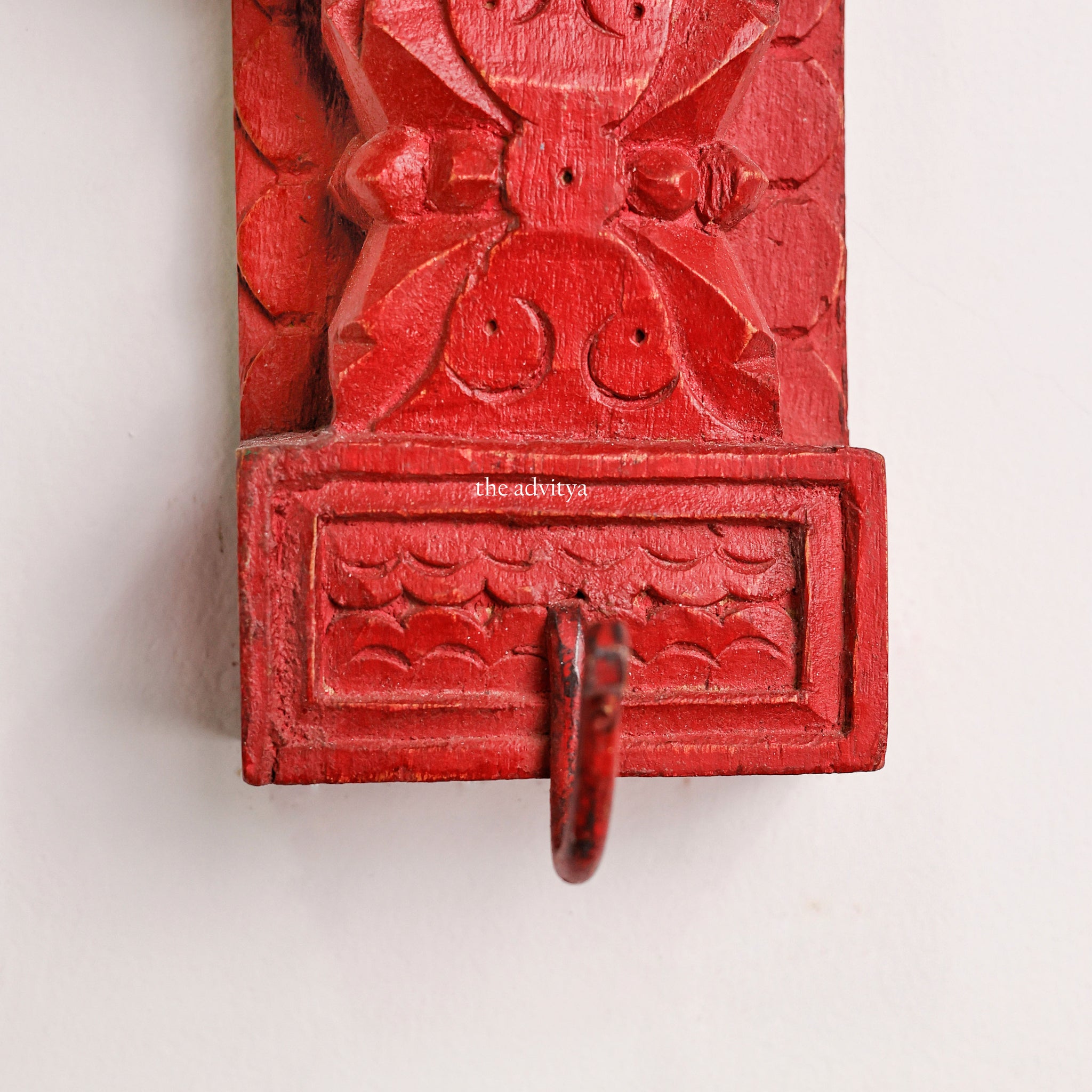 The Advitya | Hand Carved Wooden Red Hook Wall Decor