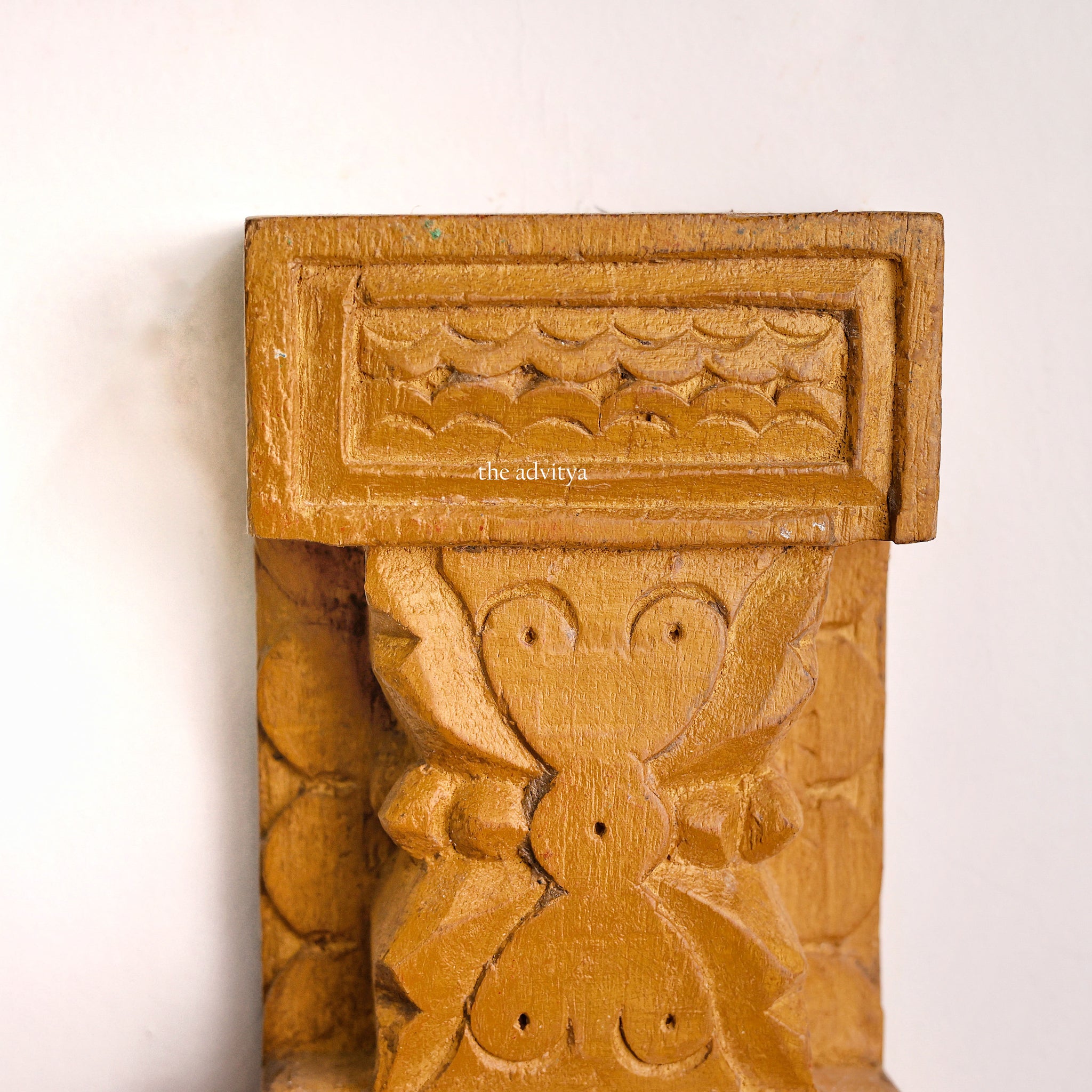 The Advitya | Hand Carved Wooden Yellow Hook Wall Decor