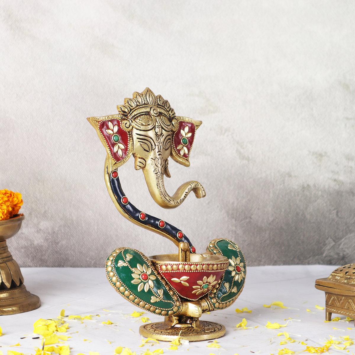 The Advitya | Mosaic Ganesha Floating Idol with Akhand Diya