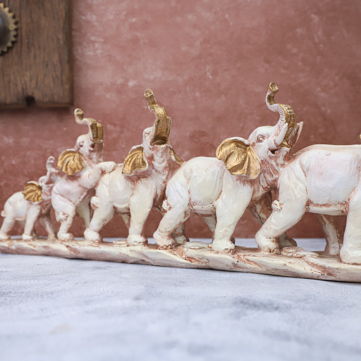 Resin Five Elephants On Base Showpiece – The Advitya