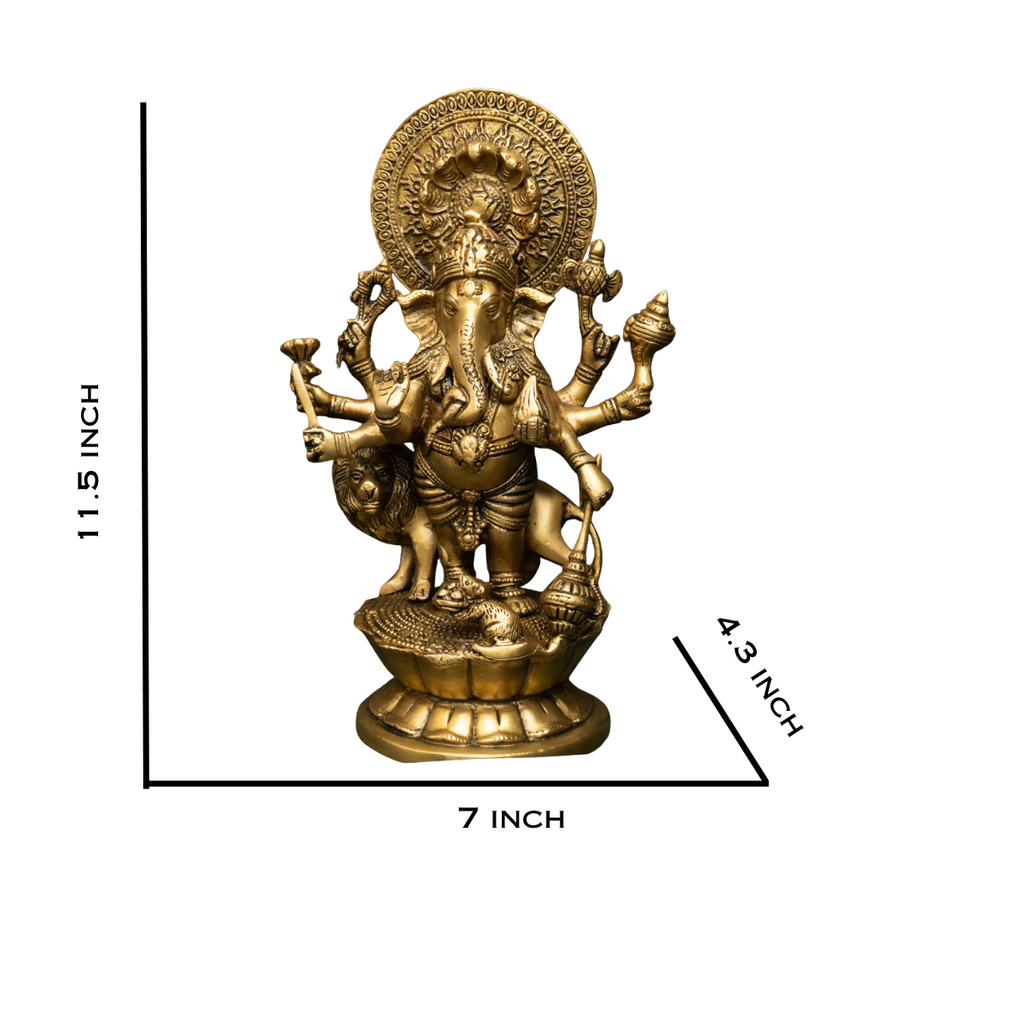 Brass Ashtabhuja Drishti Ganesh Statue (11.5 Inch) | The Advitya