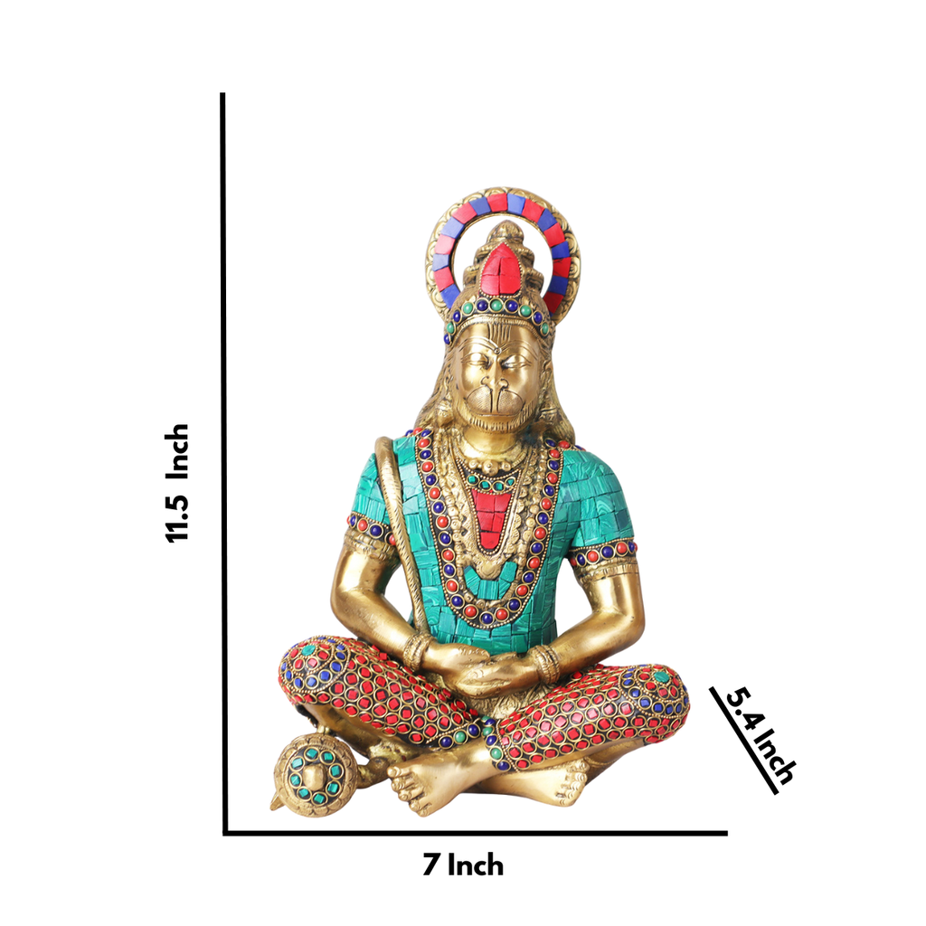 Brass Hanuman Ji in Dhyan Mudra with Mosaic Work – The Advitya