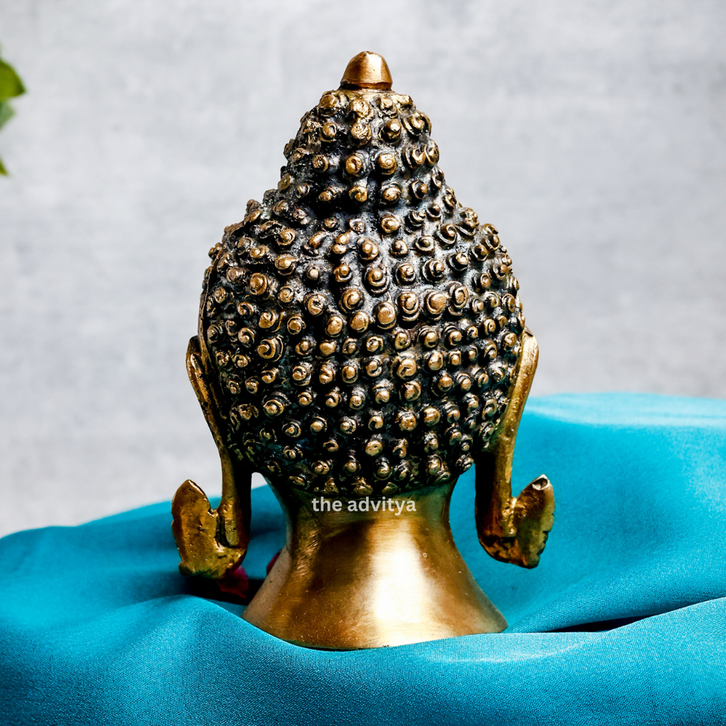 Serene Small Buddha Head Brass Statue for Peaceful Décor – The Advitya